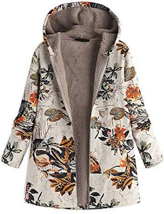 Onsoyours Manteaux Femmes Hiver Chaud Imprim&eacute; Floral Pochettes &Agrave; Capuche Vintage Manteaux Oversize Veste Chaud Jacket Sweat-Shirts Tops A Orange 46