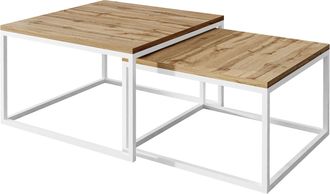 Lukmebel Kaffeetisch Yoshi 2in1 - Eiche Couchtisch Salon Wohnzimmer (weiß, Wotan Eiche)