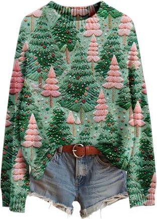 Generic Pull de No&euml;l pour femme - Pull de No&euml;l moche - Automne et hiver - Hauts &agrave; manches longues - Chemisier tendance pour lautomne - Tenue surdimensionn&eacute;e -