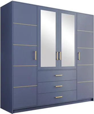 Mirjan24 Armoire Rosa I, Bleu, 200x196x58cm, Portes darmoire: Avec des charni&egrave;res, Nombre d&eacute;tag&egrave;res: 8