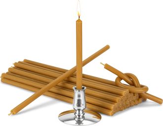 NKlaus Kerzenhalter + Premium Bienenwachskerzen gelb Tropffrei L 18,5cm Opferkerzen 40104