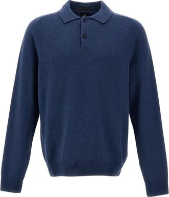 Paul Smith Polo en laine m&eacute;rinos &agrave; manches longues - Homme - Tops - Bleu - Taille: S