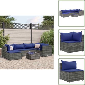 vidaXL 7-tlg. Garten-Lounge-Set mit Kissen Grau Poly Rattan - Gartenlounge Set - Lounge M&ouml;bel - Outdoor M&ouml;bel - Rattan Gartenm&ouml;bel - PE-Rattan