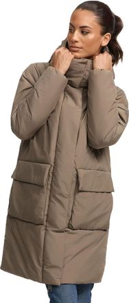 Marikoo Damen Winterjacke (S-3XL) - zum Teil mit Magnetverschluss, l&auml;nger geschnitten, gro&szlig;e Kapuze, Warme Jacke Frauen - N023 (L, Stone-Brown)
