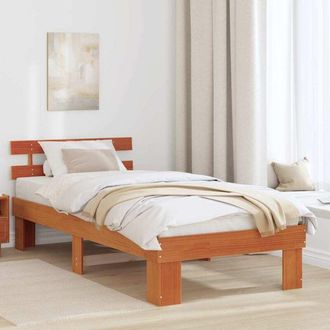 vidaXL Bettgestell mit Kopfteil Braun 100 x 200 cm Massivholz Kiefer Vidaxl