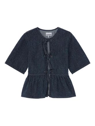 Ganni haut p&eacute;plum &agrave; d&eacute;tail de noeud - Bleu