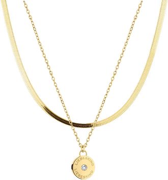 Liebeskind BERLIN Halsketten-Set mit Zirkonia-Stein - Zwei elegante Halsketten aus poliertem Edelstahl - IP Gold - Schlangenkette verstellbar bis 45 cm - wasserf