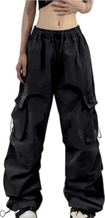 Generic Pantalon cargo baggy Y2K pour femme - Taille haute - Coupe ample - Taille &eacute;lastique - Style d&eacute;contract&eacute; - Streetwear - Taille haute - Randonn&eacute;e - Marc