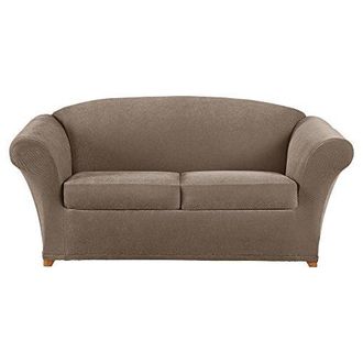Sure Fit Home Decor Stretch Pique Loveseat Schonbez&uuml;ge, dreiteiliger Zweisitzerbezug inklusive Schonbezug und Zwei Kissenbez&uuml;gen f&uuml;r einen sicheren Sitz, geometrisch gemu