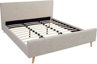 Hhg Neuwertig] Polsterbett HHG 264, Bett Doppelbett Bettgestell mit Lattenrost, Massivholz 180x200cm creme-beige