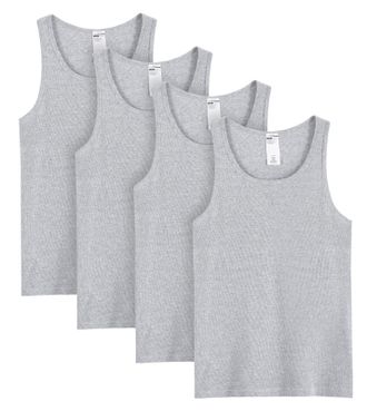 Lapasa Herren Baumwolle Unterhemd 4er Pack Classic Tank Top Fitness Rundhals Einfarbig ärmellose Achselshirt Muskelshirt M35 (Grau 4 Pack), XXL