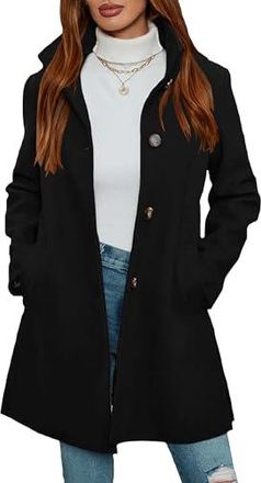 Generic Long Trench Coats for Women Fashion Winter Mid Long Notch Lapel Single Breasted Peacoat Casual Trench Coats Outwear Black X Large