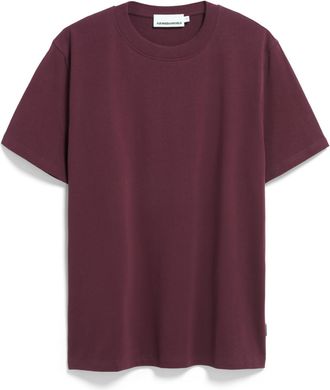 Armedangels Herren Heavyweight T-Shirt aus recyceltem Baumwoll Mix MAARKOS Relaxed Fit Dark Cranberry