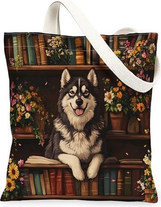 Generic Sac fourre-tout en toile motif chien malamutes de lAlaska pour faire du shopping, 33 x 38,1 cm, sac d&eacute;picerie r&eacute;utilisable pour femme, sac d&eacute;picerie a