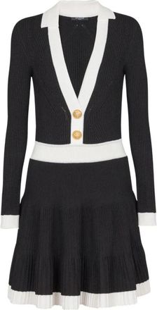 Balmain Femme, Robes, Noir, Taille: 38 FR Mini-robe en maille &agrave; col en V avec d&eacute;tails de boutons
