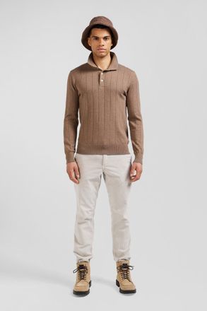 Eden Park Pull Col Maillot En Coton Et Cachemire Marron Coupe Regular