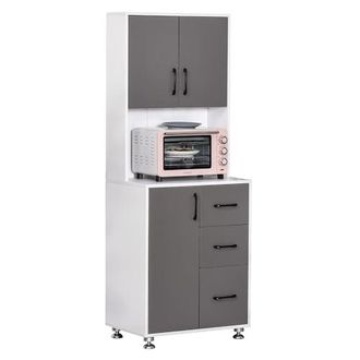 HOMCOM Buffet Haut Cuisine, Armoire de Cuisine, vaisselier avec 3 Portes, 3 tiroirs et Plan de Travail, Meuble de Rangement pour Salon, Salle &agrave; Manger, Style