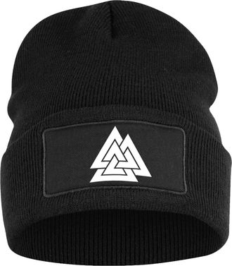 OM3 Beanie M&uuml;tze Wikinger Motive| Valknut | Strickm&uuml;tze | Schwarz | Unisex