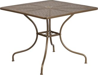 Flash Furniture Oia Terrassentisch aus Stahl für drinnen und draußen, quadratisch, 90,2 cm, mit Schirmloch