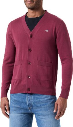 GANT Herren Classic Cotton V-Cardigan Strickjacke, Wine RED, Medium