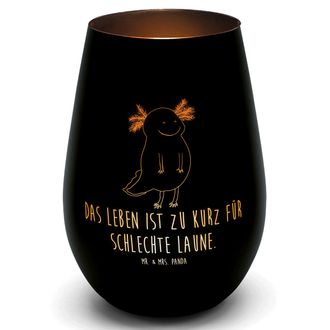 Mr. & Mrs. Panda Teelichthalter Glas Axolotl Gl&uuml;cklich - Geschenk, Windlicht, Motivation, Kerzenhalter, Laterne, Lebensfroh, Terrasse, gut Gelaunt, Lurch, Motivationss