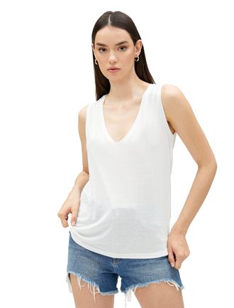 Koton Damen V Neck Basic Tanktop Shirt, White (000), S EU