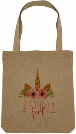 Fabulous Sac Shopping Tote Bag Aspect Lin - Birthday Girl Licorne Anniversaire Calligraphie Message Fleurs - Sac de Courses Toile Epaisse 360g Beige Naturel Ca