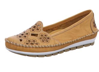 Gemini Damen Slipper Ballerina Leder Cutouts Blumenmuster 382336-01, Größe:39 EU, Farbe:Gelb