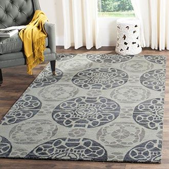 Safavieh Traditionell Teppich für Wohnzimmer, Esszimmer, Schlafzimmer - Wyndham Collection, Kurzer Flor, Silber und Blau, 152 X 244 cm