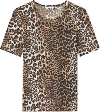 Ganni Femme, Tops, Brun, Taille: 38 FR T-shirt &agrave; imprim&eacute; l&eacute;opard
