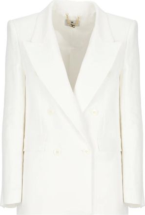Elisabetta Franchi Femme, Vestes, Beige, Taille: 36 FR Blazer Crois&eacute; en Lin M&eacute;lang&eacute;