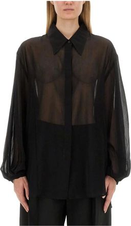 Khaite Femme, Blouses et Chemises, Noir, Taille: 36 FR Sheer Long Sleeve Button-Up Shirt