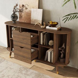 STILVORA Buffet Et Enfilade avec 2 Portes Coulissantes et 2 Tiroirs, Style Moderne, en MDF, 140&times;40&times;79,5 cm, Noyer