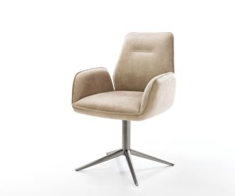DELIFE Drehstuhl Zoa-Flex Mikrofaser Beige Vintage Fu&szlig;kreuz Graphit 360&deg; drehbar Wippfunktion Taschenfederkern, Esszimmerst&uuml;hle