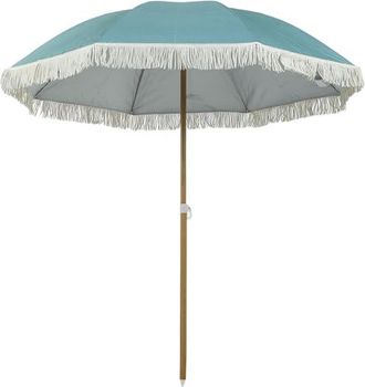 OUTSUNNY Parasol de plage m&acirc;t effet bois &Oslash; 1,7 m, grand parasol &agrave; franges r&eacute;glable en hauteur, avec protection solaire UPF50+, l&eacute;g&egrave;re sac de transport inclus, 