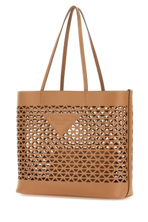 Prada Womens Sand Leather Shopping Bag Naturale Exterior: Borse A Mano