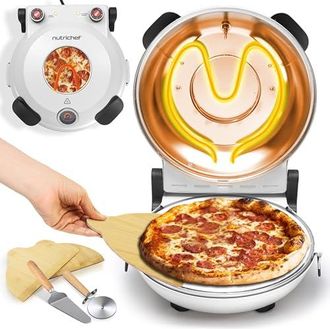 Nutrichef NutriChef Pizzaofen 30,5 cm mit Pizzastein - 430 &deg;C Ober-/Unterhitze, Sichtfenster, Thermometer, Antihaft, Kompakt, Wei&szlig; - Knusprige Ergebnisse wie au
