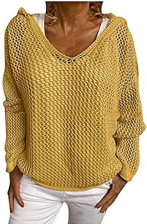 Generic Pull Femme Col V Rond Coton L&eacute;ger Manches Longues Crochet Ajouree Patchwork Multicolore Coupe Classique Pas Cher Hauts Sweater Torsade