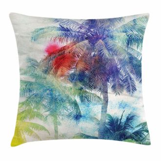 Generic Pillow Cases Retro-Aquarell-Silhouetten Von Palmen, Flecken Auf Tropischem Paradiesmotiv Sofakissenh&uuml;llen Cozy Cushion Covers Maschinenwaschbar Zierki