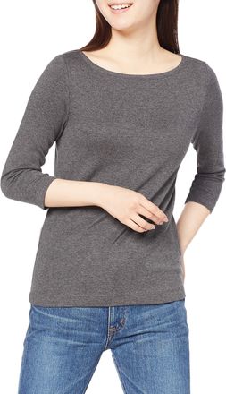 Amazon Essentials Damen T-Shirt mit Bateau-Ausschnitt und 3/4-Ärmeln in schmaler Passform, Dunkelgrau Meliert, XXL