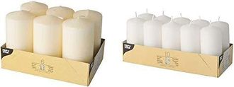Papstar Bougie &agrave; flamme &oslash; 60 x 115 mm - Lot de 6 - Cr&egrave;me & 10 bougies - &Oslash; 40 mm x 90 mm - Blanc
