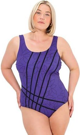 Ulla Popken Badeanzug, Blätter, Ohne Softcups, Streifen Maillot de Bain Une pièce, Lilas, 56 cm Femmes