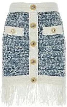Balmain Femme, Jupes, Bleu, Taille: 38 FR Fringed Tweed Skirt