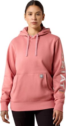 Ariat Womens Rebar Workman Graphic Hoodie Long Sleeve in Dusty Rose Heather Cloud Grey, Size X-Large, by Ariat