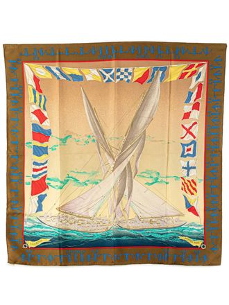 Hermès foulard En Course en soie 20e siècle - Marron