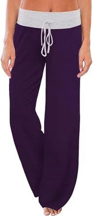 Generic Pantalon de pyjama d&eacute;contract&eacute; uni &agrave; jambes larges pour femme - Bas de pyjama de salon taille basse - Pantalon de yoga palazzo d&eacute;contract&eacute; avec cordon