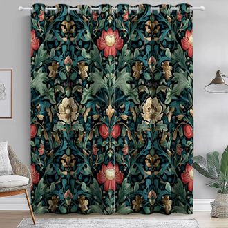 Generic gardinen Verdunkelung Retro-Blumen William Morris für Schlafzimme Kälteschutz Thermovorhänge Thermo Vorhänge mit Ösen Grün Rot Abdunkelnd Vorhänge (2 
