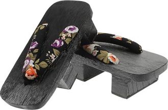 Garneck Sandales Été Bois Style Unisexe Sabots à Plateforme Confortables et Élégants Chaussures Décontractées pour Marche et Motif Fleur Noir