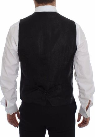 Dolce & Gabbana Mens Black Striped Wool Logo Vest Gilet Weste Clothing