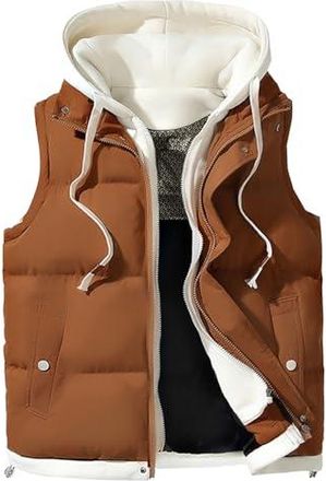 Generic Gilet dhiver sans manches pour homme, coupe-vent, rembourr&eacute;, d&eacute;contract&eacute;, couleur caramel, taille 5XL